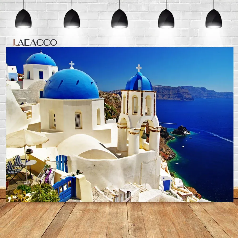Grunge Greece Architecture Seaside Sky Blossom Baby Portrait Backdrop ...