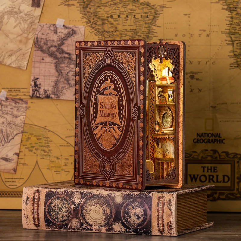 DIY Miniature Wooden Book Nook Kit with Lighting Dollhouse Shaped ...