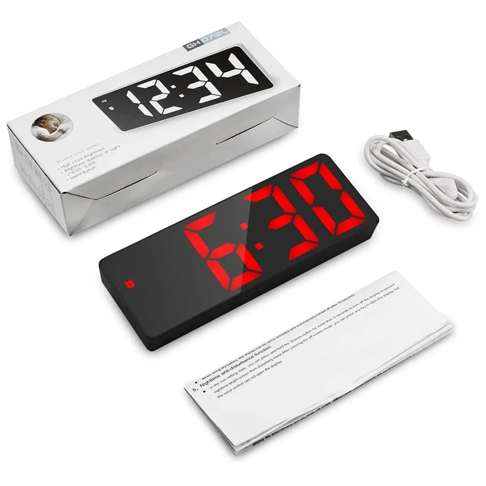 Digital Desk Clocks: Large Mirrored LED Alarm Clock With Snooze ...