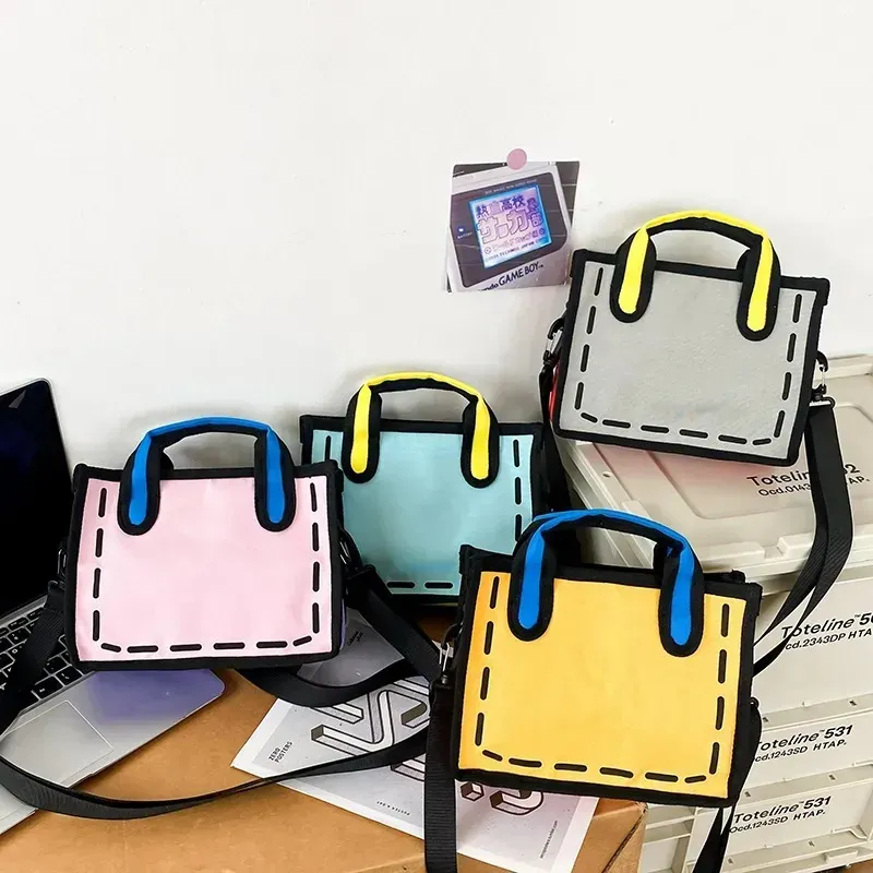 Designer Quadratic Element Canvas Tote Bag: Cartoon 2D 3D Crossbody Bag ...