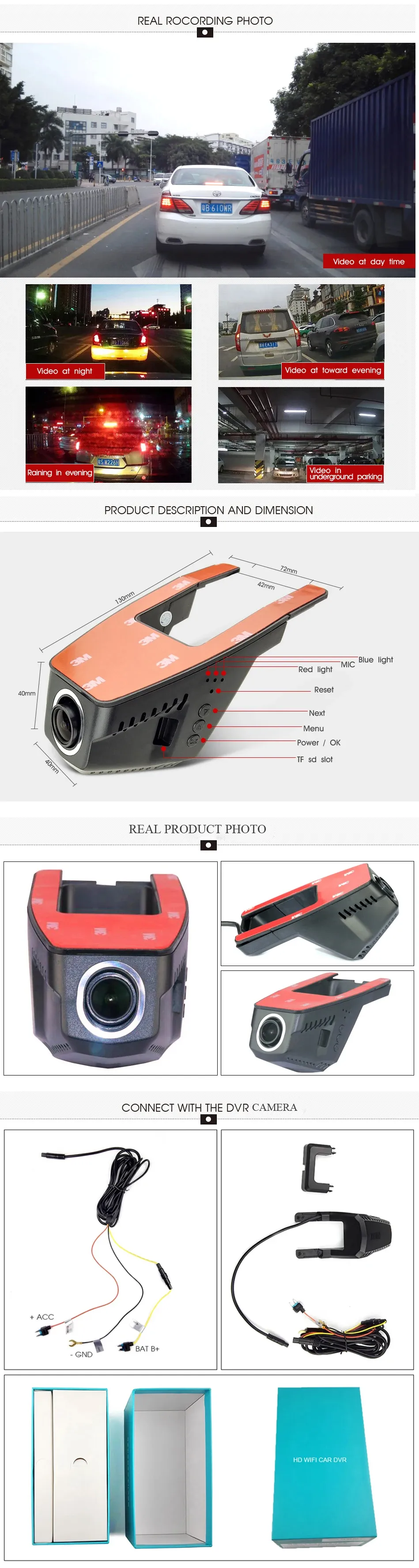 Car Dash DVR Camera WiFi APP Novatek 96655 IMX 323 Full HD 1080p Video ...