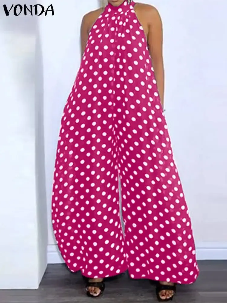 Plus Size Bohemian Romper: 5XL Halter Jumpsuit, Polka Dot Overalls ...
