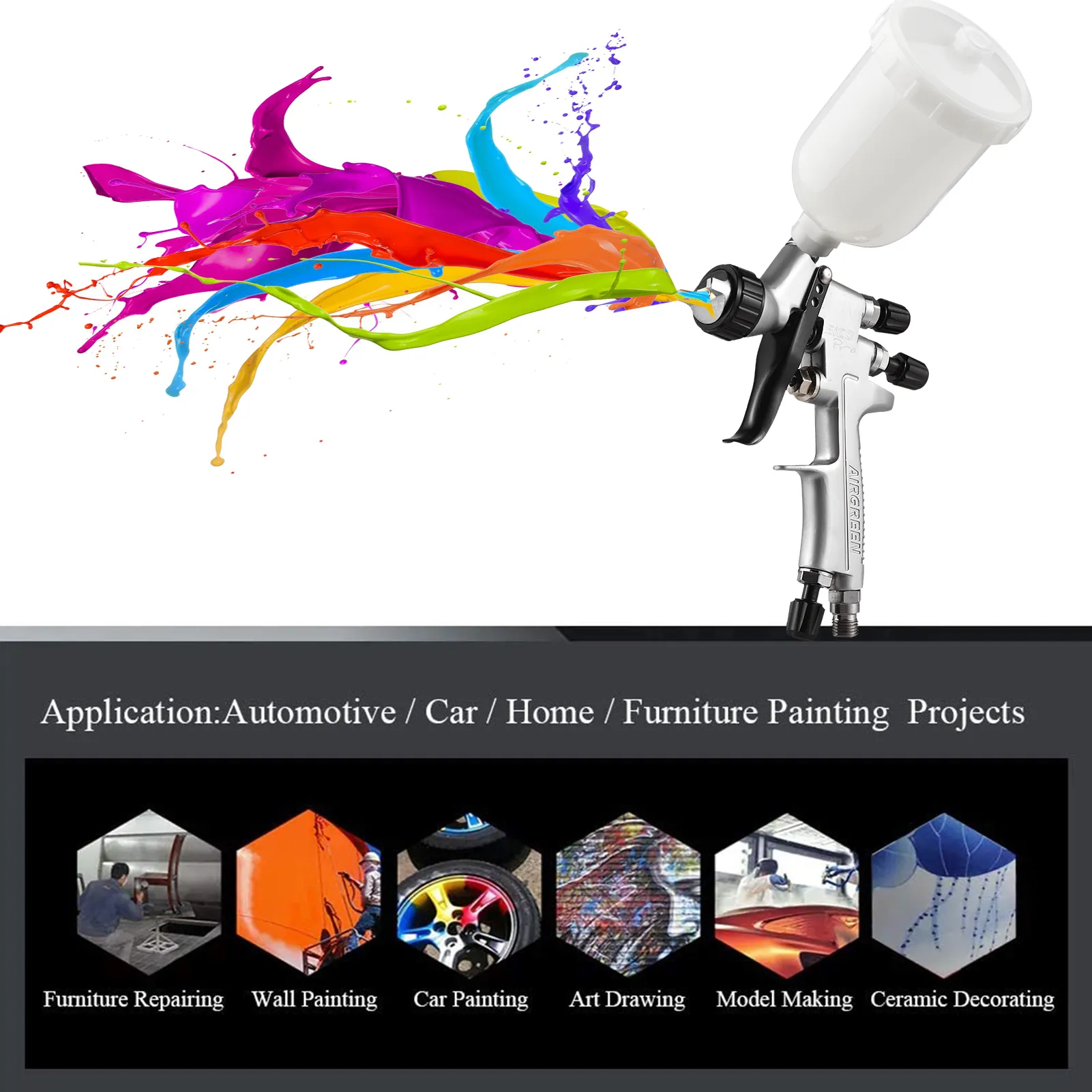 Air Paint Spray Gun Kit: HVLP 1.0mm Mini Handheld Gravity Feed Sprayer ...