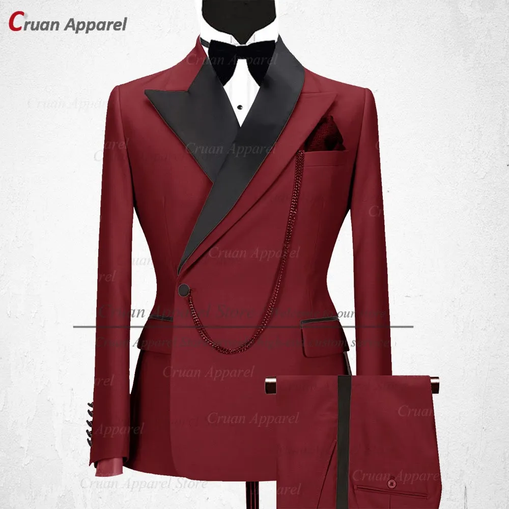 Formal Red Wedding Suit Men Set Slim Orange Groomsmen Groom Tuxedo ...