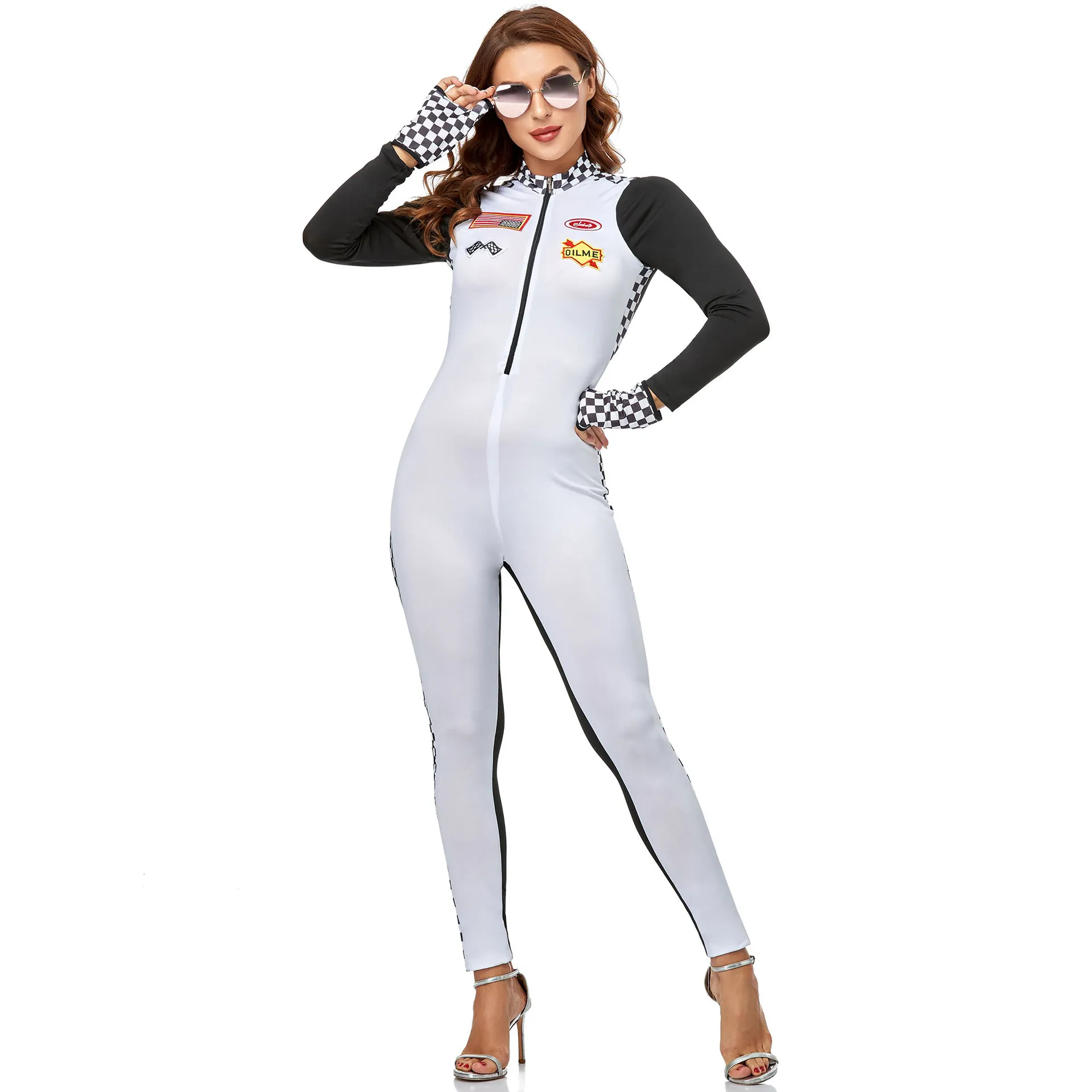 Racing Girl Women's Jumpsuit Costume, S-2XL, Pink and White, Sexy Race ...