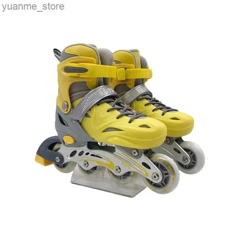 Professional Adjustable Size Inline Roller Skates, Blue Yellow 4 Wheel ...