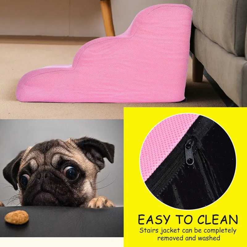 4-Step High-Density Pet Foam Stairs w/Removable Washable Cover for Cats ...