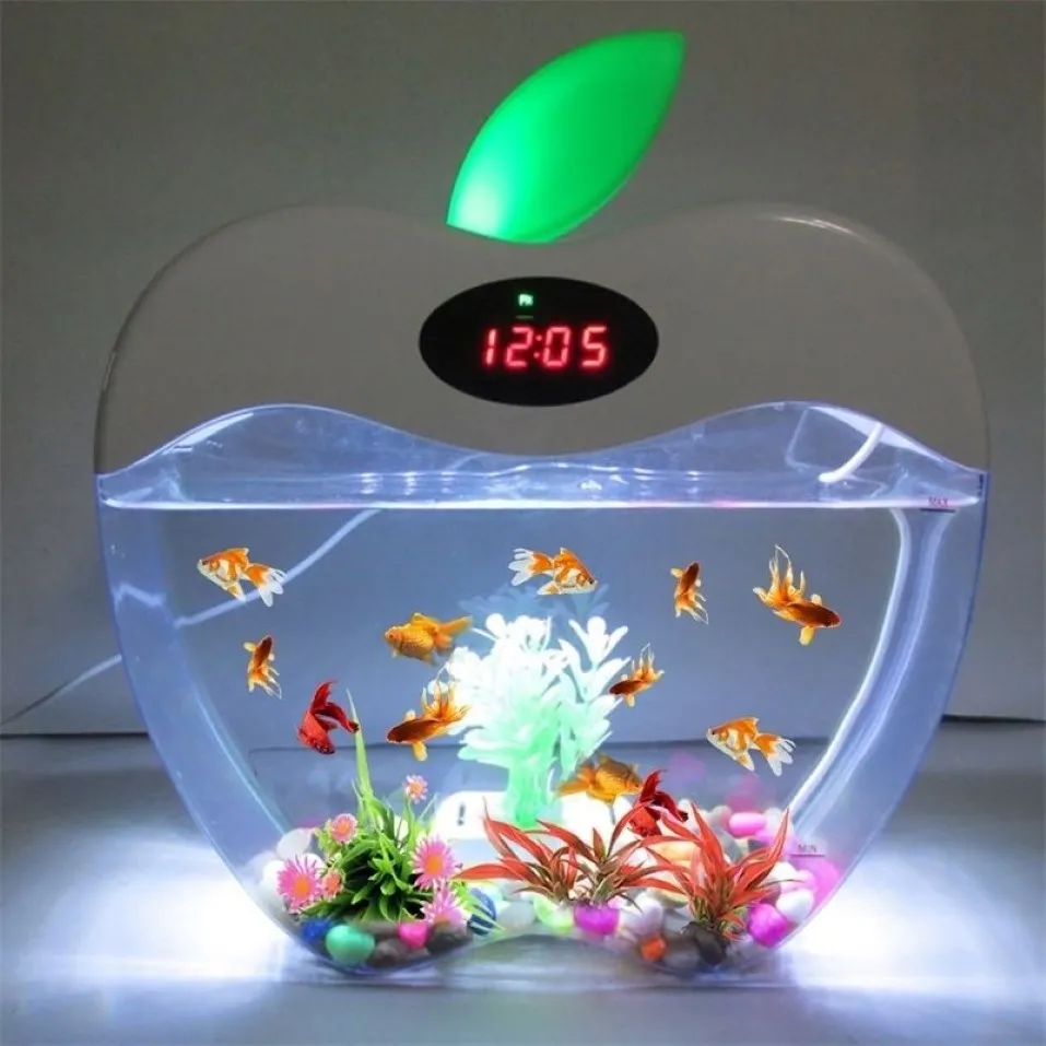 Mini USB Aquarium with LED Light & LCD Clock - Desktop Fish Tank ...