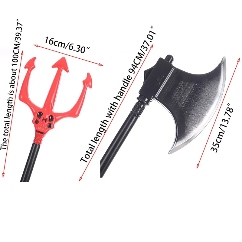 Viking Medieval Halloween Stage Huge Props: Red Trident Axe With Three ...