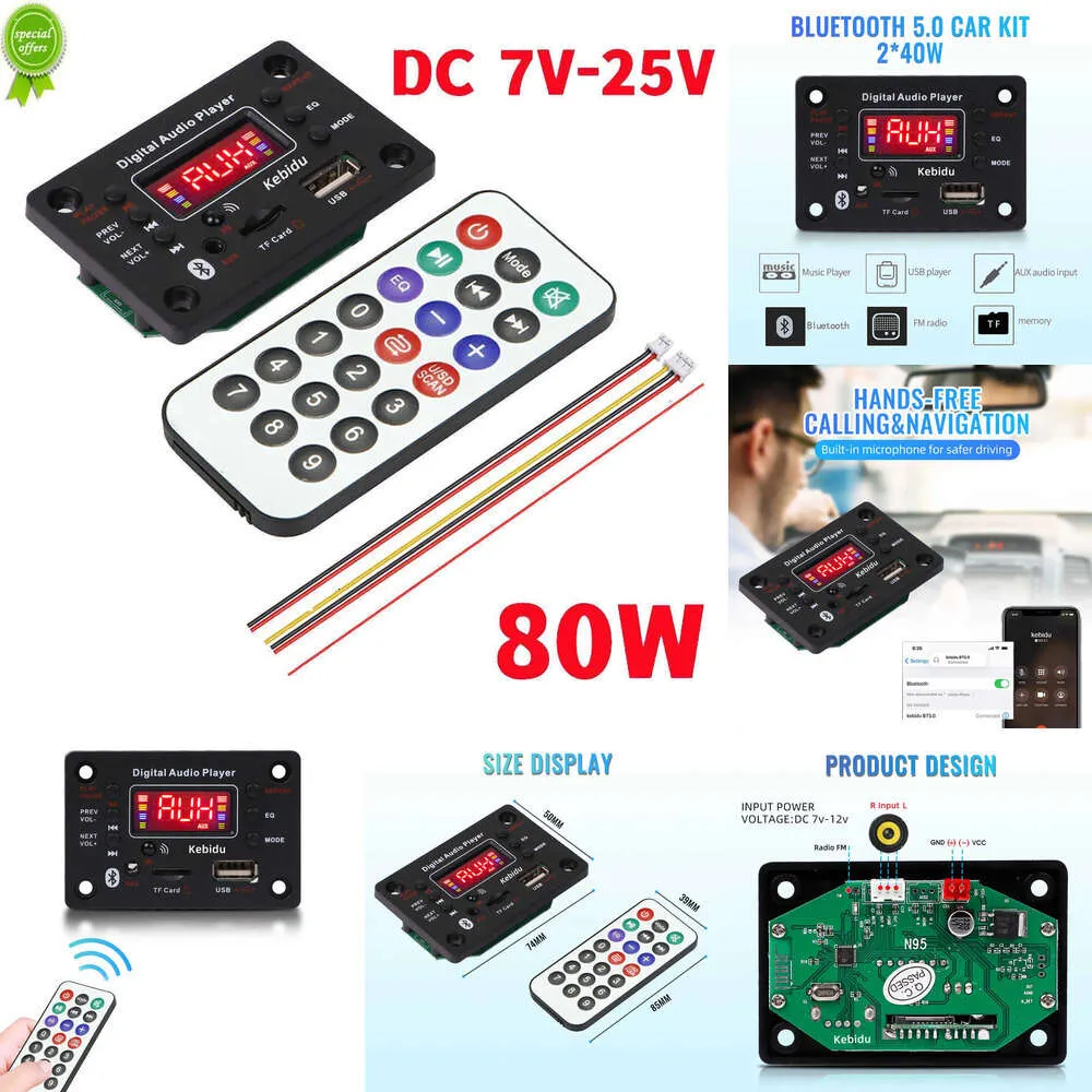 DHgate.com:80W Bluetooth 5.0 Car Audio Decoder Board, DC 12V 2*40W Handsfree MP3 Music Player ...