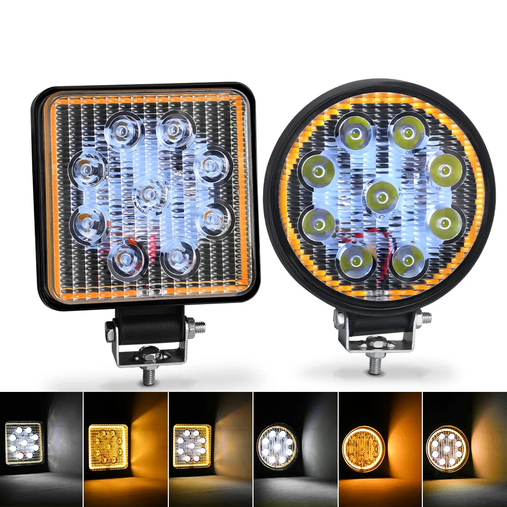 27W LED Light Bar - Round/Square Spotlight for Off-Road, SUV, ATV ...