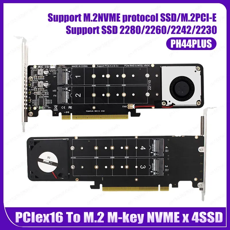 PCIeX16 To M.2 NVMe SSD M2 Sata Adapter Card M Key 4 NVME Expansion ...