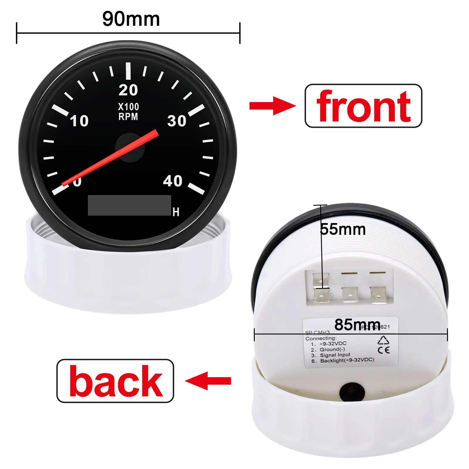 DHgate.com:Red Tachometer Gauge - 3000-8000 RPM, 85mm, 12/24V, for Cars ...