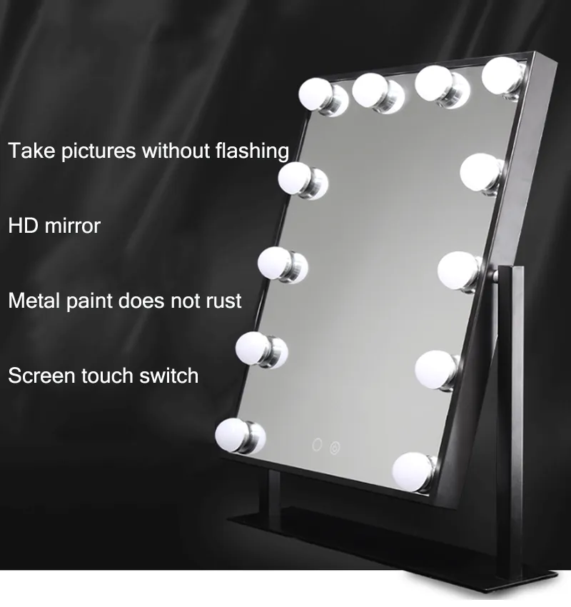 Desktop Vanity Mirror with LED Bulb Ring for Makeup and Dormitory Table ...