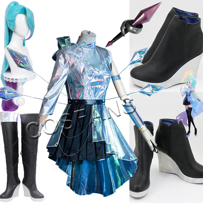 KDA Seraphine Cosplay Costume All Out Dress, Skirt, Shoes, Earring Set ...