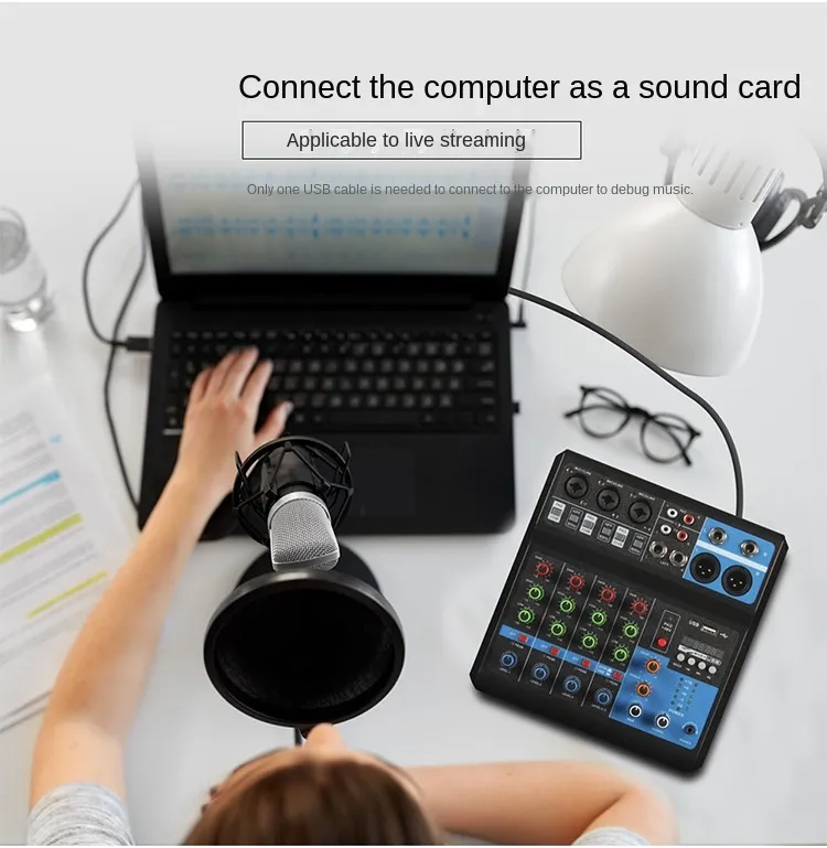 5 Channel Professional Mixer Computer Stage Recording USB Sound Card ...