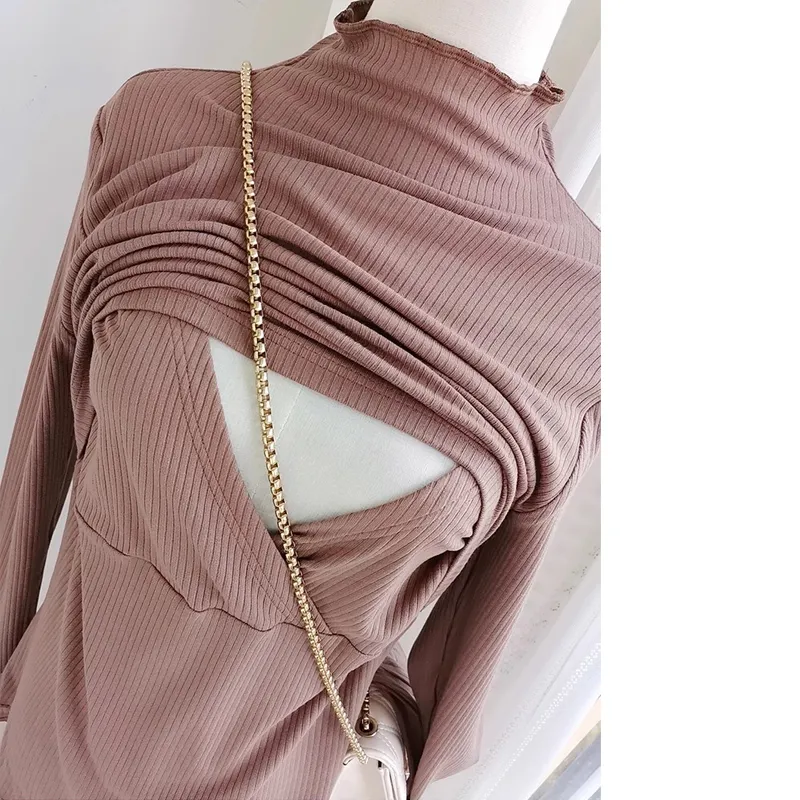 Autumn Vertical Stripes High Stretch Maternity Turtleneck Breastfeeding ...