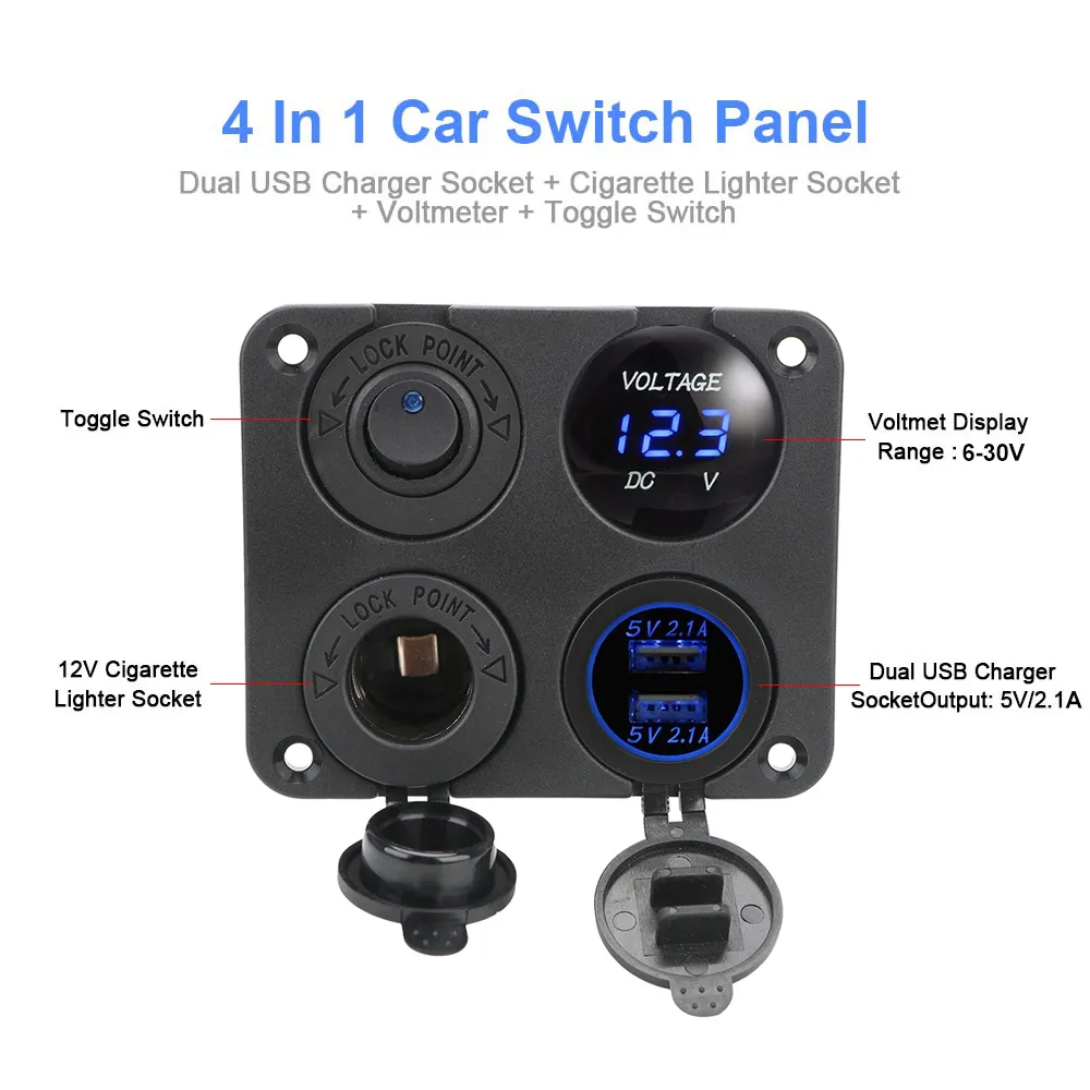 Waterproof 12V 4 In 1 Universal Power Outlet With Digital Voltmeter ...