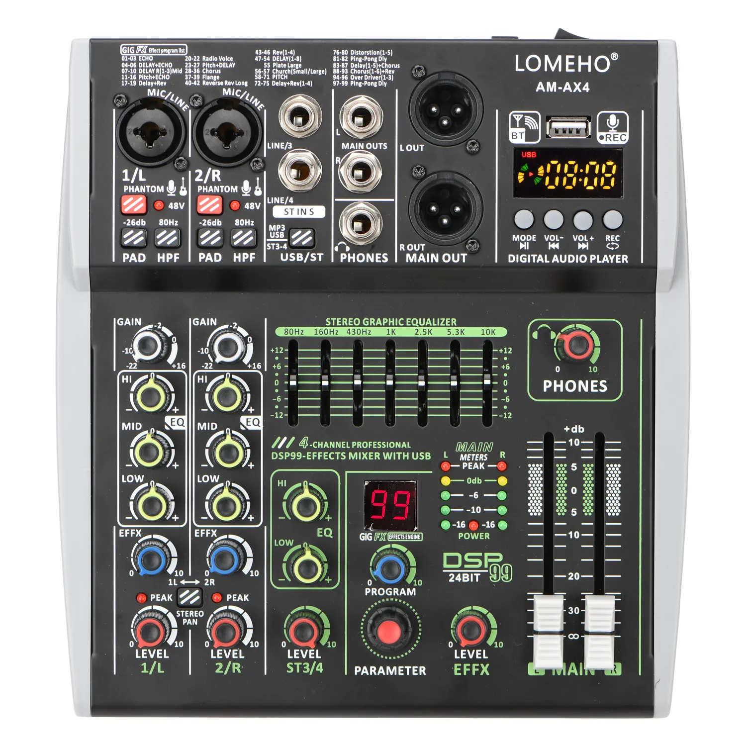 LOMEHO AM AX4 4 Channel Audio Mixer Console 99 DSP... From Ddmyjun ...