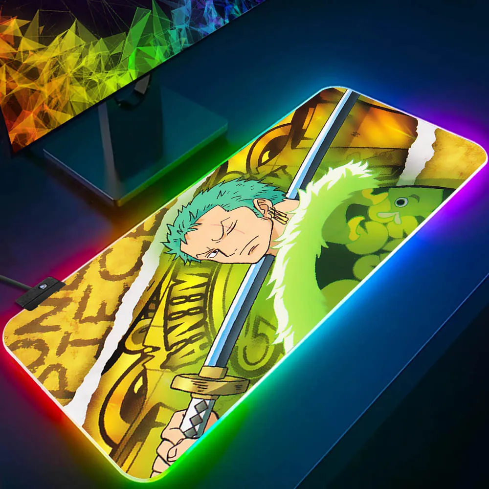 RGB LED Gaming Mouse Pad With Anime Design Zoro Large Rubber Mouse Mat ...