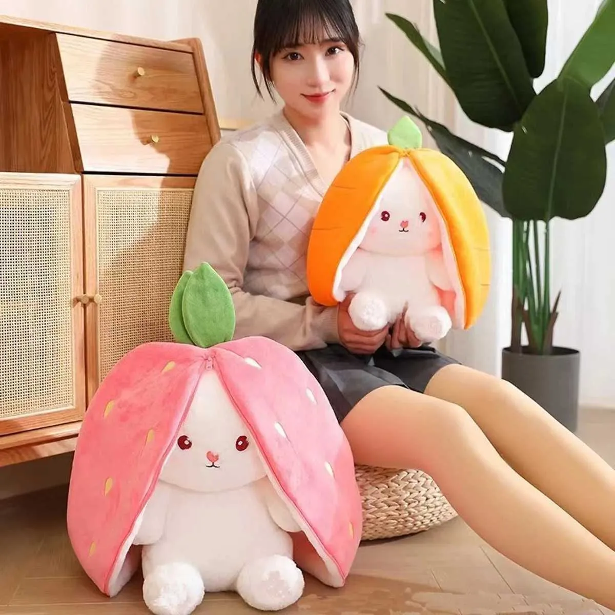 Transforming Rabbit Plush Pillow Animals Cute Fruit Carrot And ...