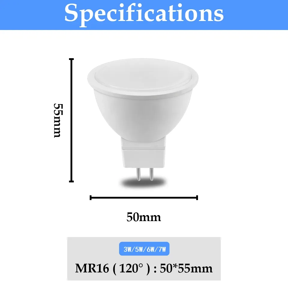 LED Spotlight MR16 GU5.3 12V DC 3W 5W 6W 7W 120° Warm White Daylight ...