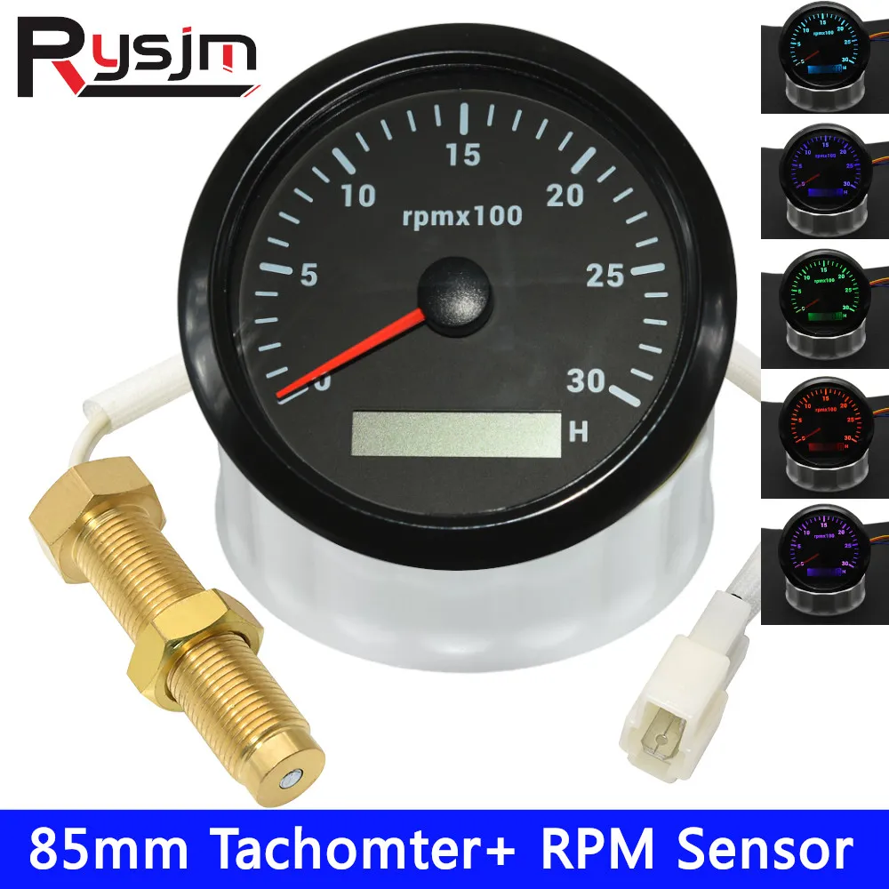 85mm Universal Black HD LCD Digital Tachometer Hour Meter Waterproof ...