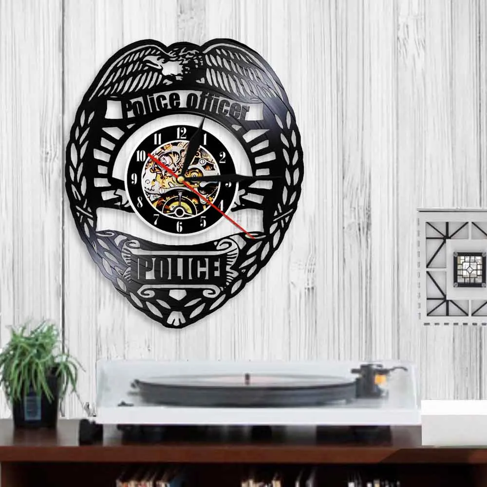 Officier De Police Badge Mural Horloge Décorative Vintage Vinyl Record ...