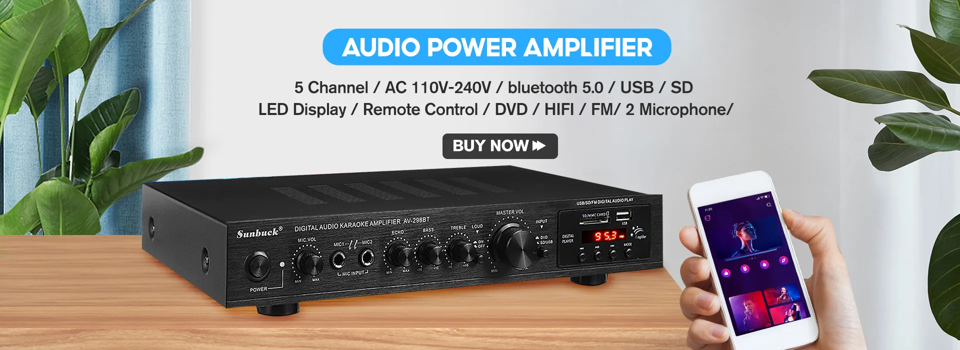 Bluetooth Amplifier 12V, 5 Channel 2200W HiFi Audio Power Amp With FM ...