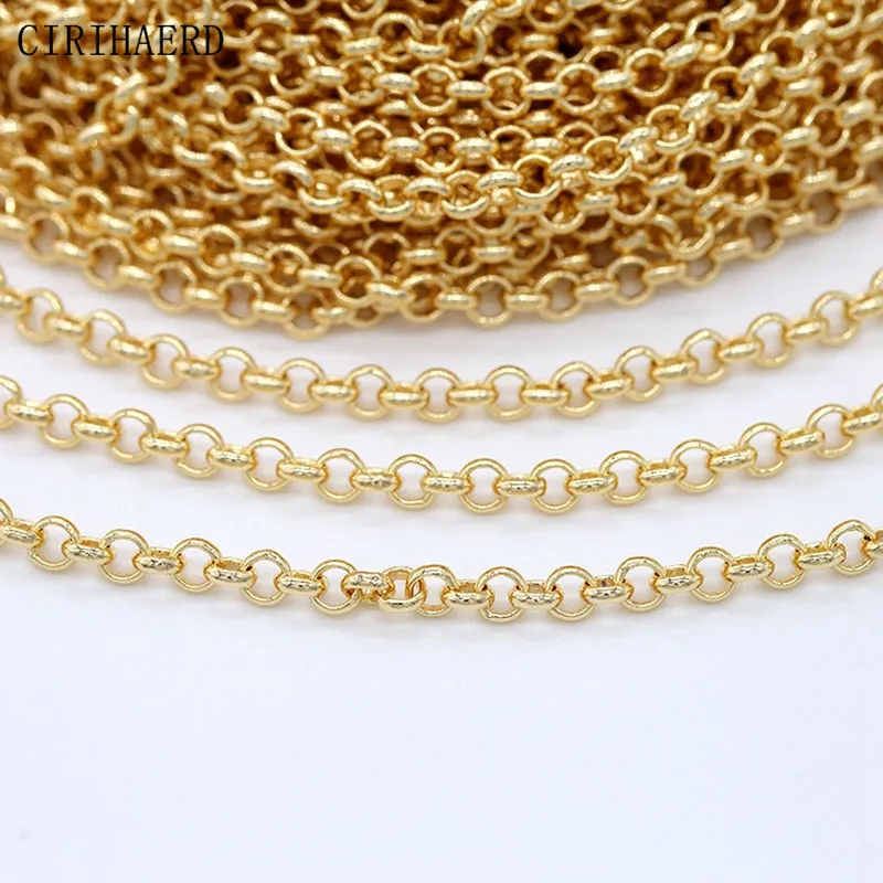 14K Gold Plated Brass Metal Round Link Chain Findings for Jewelry ...