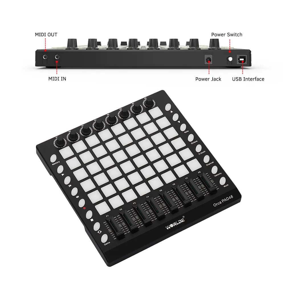 WORLDE PAD48 Portable USB MIDI Drum Pad Controller 48 RGB Backlit Pads ...