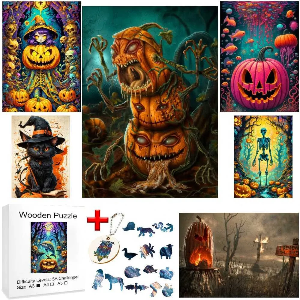 3D Wooden Halloween Ghost & Witch Puzzle - Adult & Kids Assembly Model ...