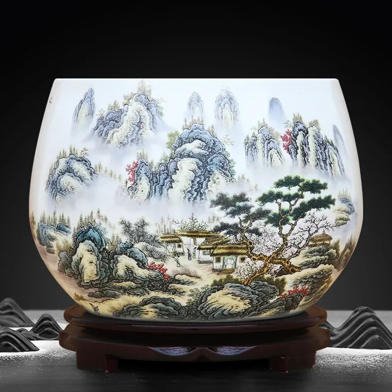 New Chinese Ceramic Fish Bowl: Green Tree Mountain Porcelain Pot ...