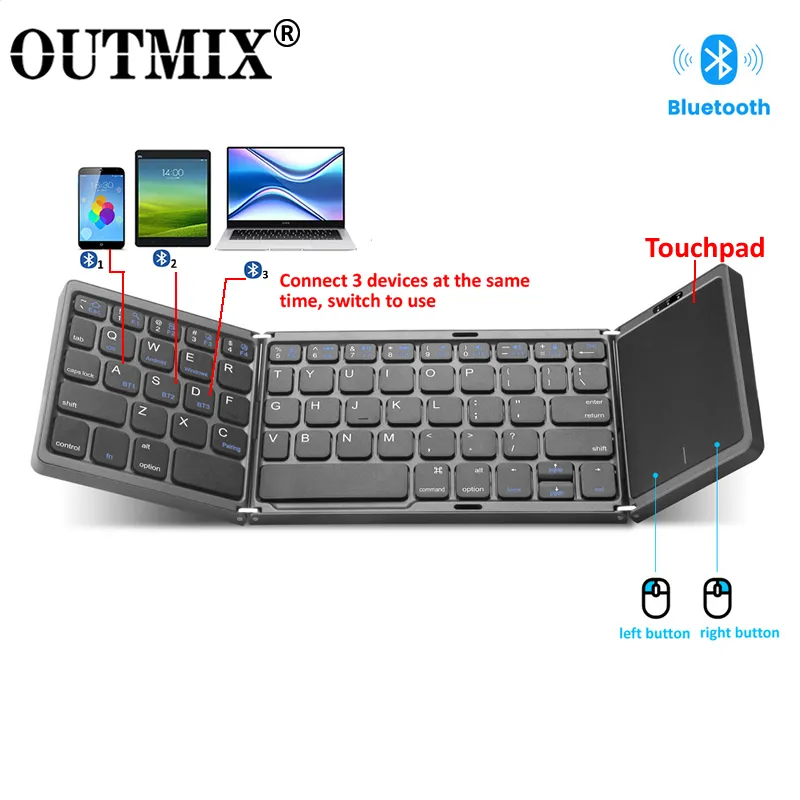 Foldable Bluetooth Keyboard, Portable Rechargeable Mini USB Wired ...