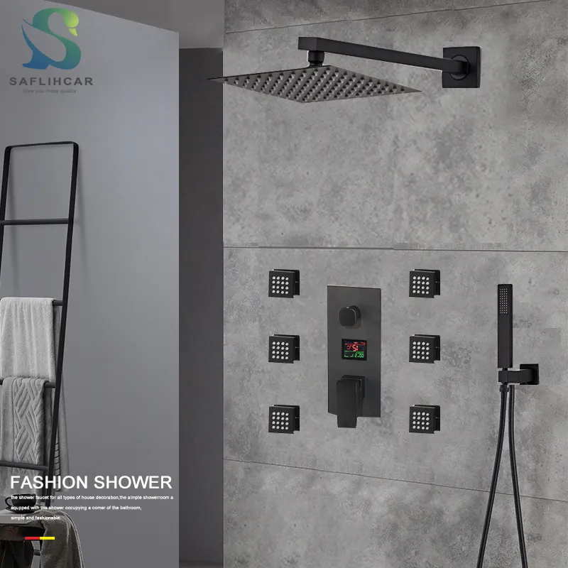 Matte Black LED Digital Shower Set - Rainfall Shower Head, 6 Massage ...