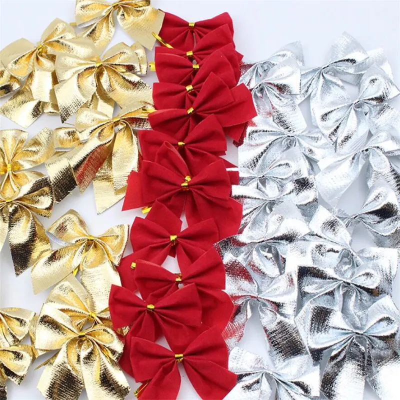 Small Bow Christmas Tree Decorations Fabric Ribbon Bows for Mini Xmas ...