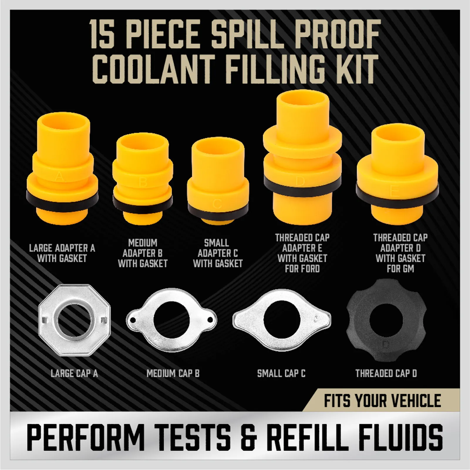 Funnel Radiator Coolant Filling Kit 15-Piece Spill-Proof ABS Plastic ...