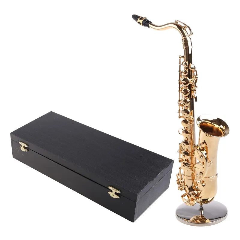 Copper Miniature Saxophone with Base, Mini Musical Instrument Replica ...