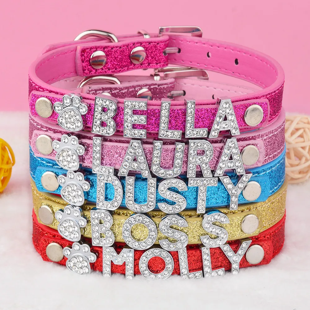Personalized AiruiDog Rhinestone Faux Leather Collar for Small Dogs and ...