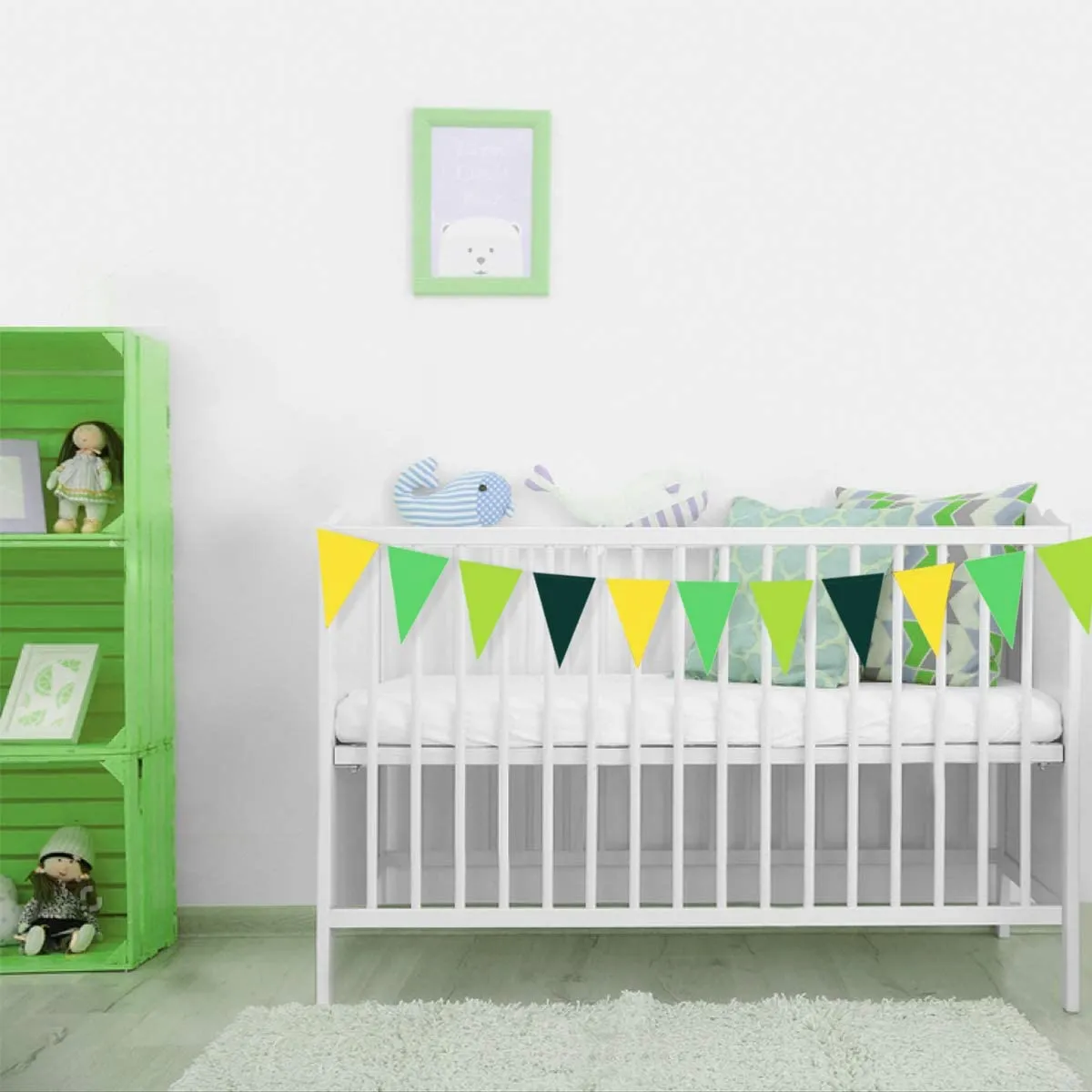 Spring Yellow Green Tea Party Decorations, Hanging Paper Triangle Flag ...