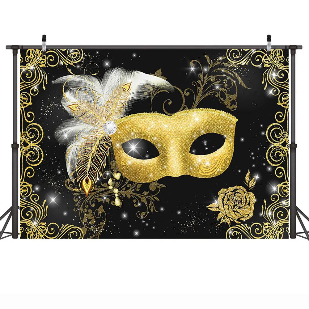 Masquerade Masks & Ball Decor: Birthday Party Backdrop With Glitter ...