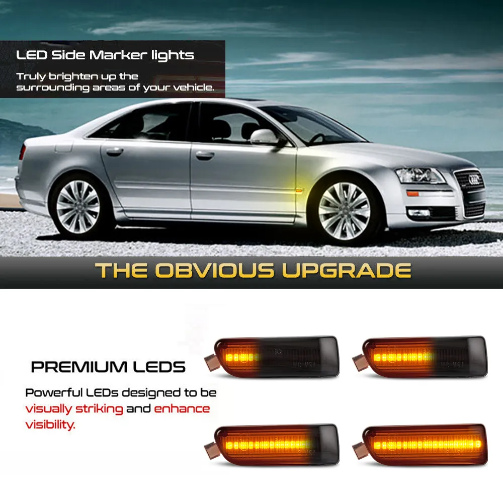 2 Pack Amber LED Dynamic Side Marker Turn Signal Lights for Audi A8 A8L ...