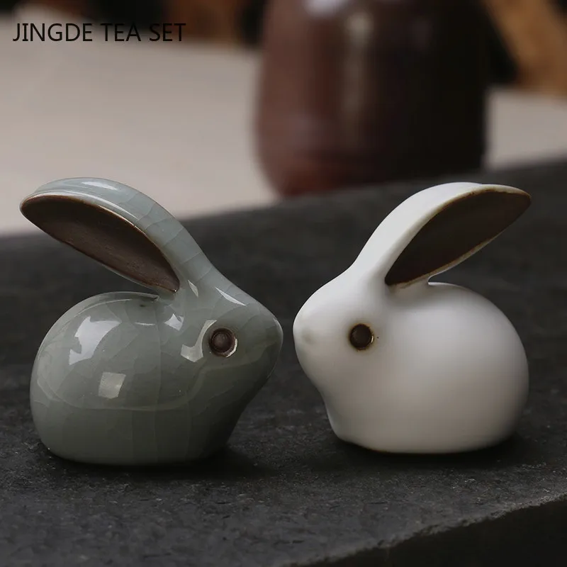 Handmade Ceramic Rabbit Ceramic Tea Pet Statue Adorable Office Desktop ...