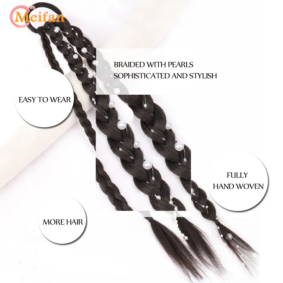 MEIFAN Synthetic Elastic Hair Braid Rope with Pearl Accents for Braids ...