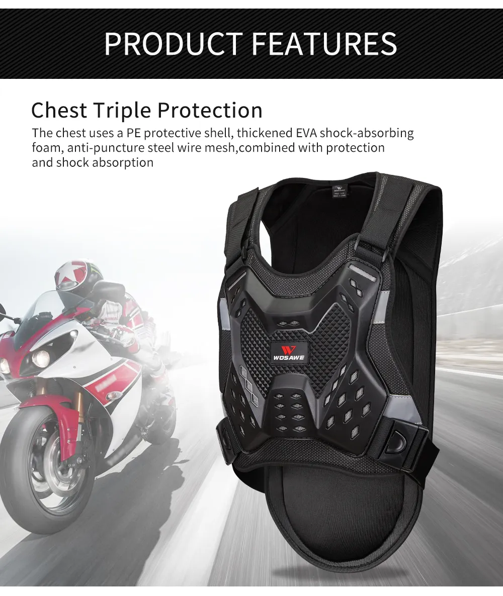 2024WOSAWE Motorcycle Body Armor Jacket, Motocross Motocross Back Chest ...