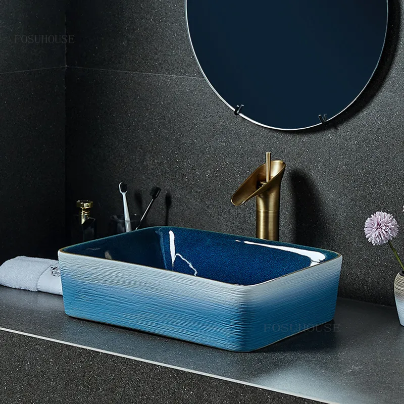 Creative Blue Ceramic Bathroom Sink - Modern Above Counter Wash Basin ...