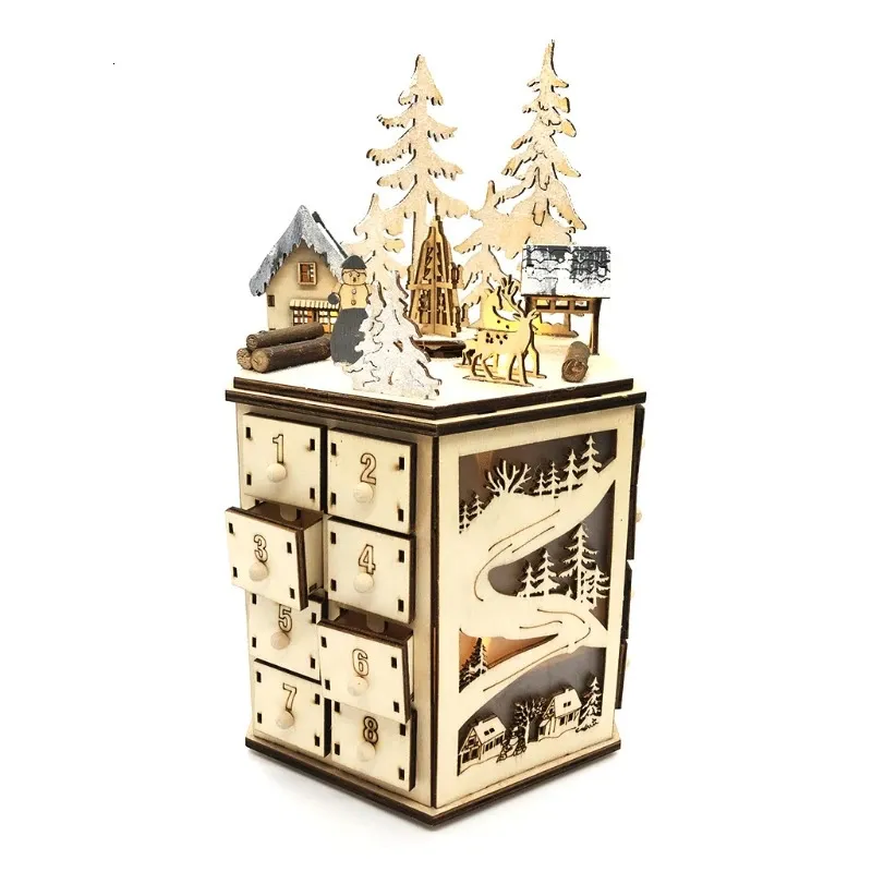 Christmas Wooden Advent Calendar with 24 Drawers, LED Light, and ...