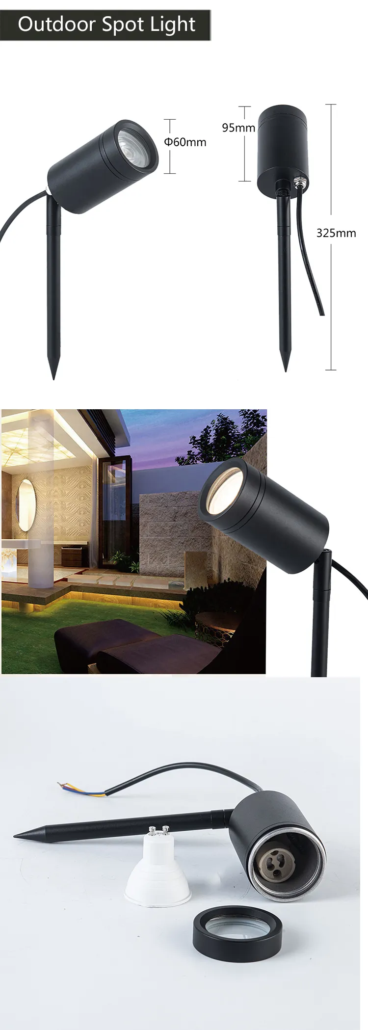 DHgate.com:GU10 LED Bollard Floodlight | Energy-Saving Black Outdoor ...