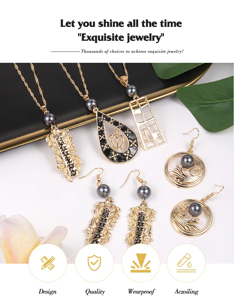 Hawaiian Polynesian Jewelry Set: Pearl Sea Turtle Necklace & Dolphin ...