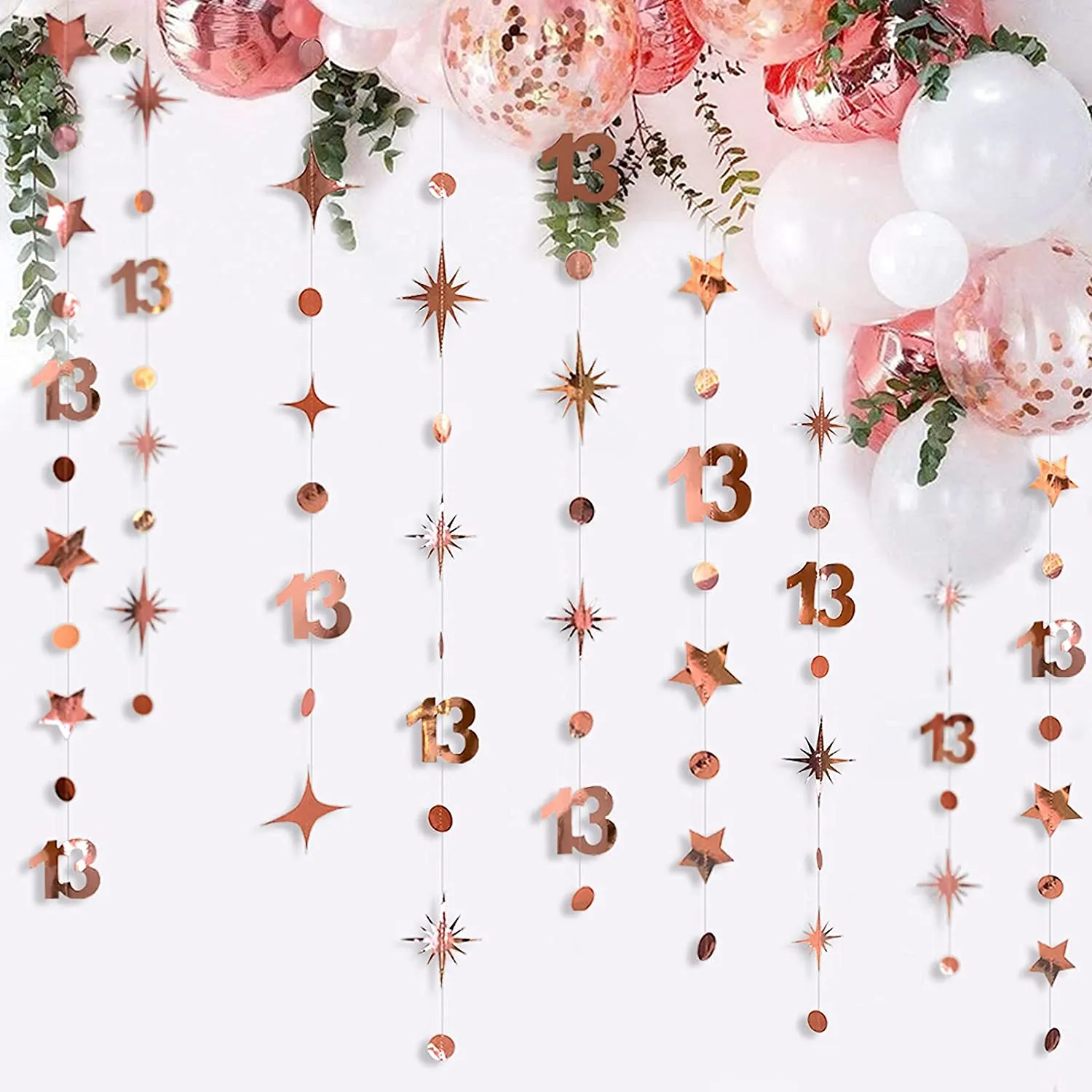 13Ft Rose Gold Girls 13th Birthday Decorations Number 13 Circle Dots ...